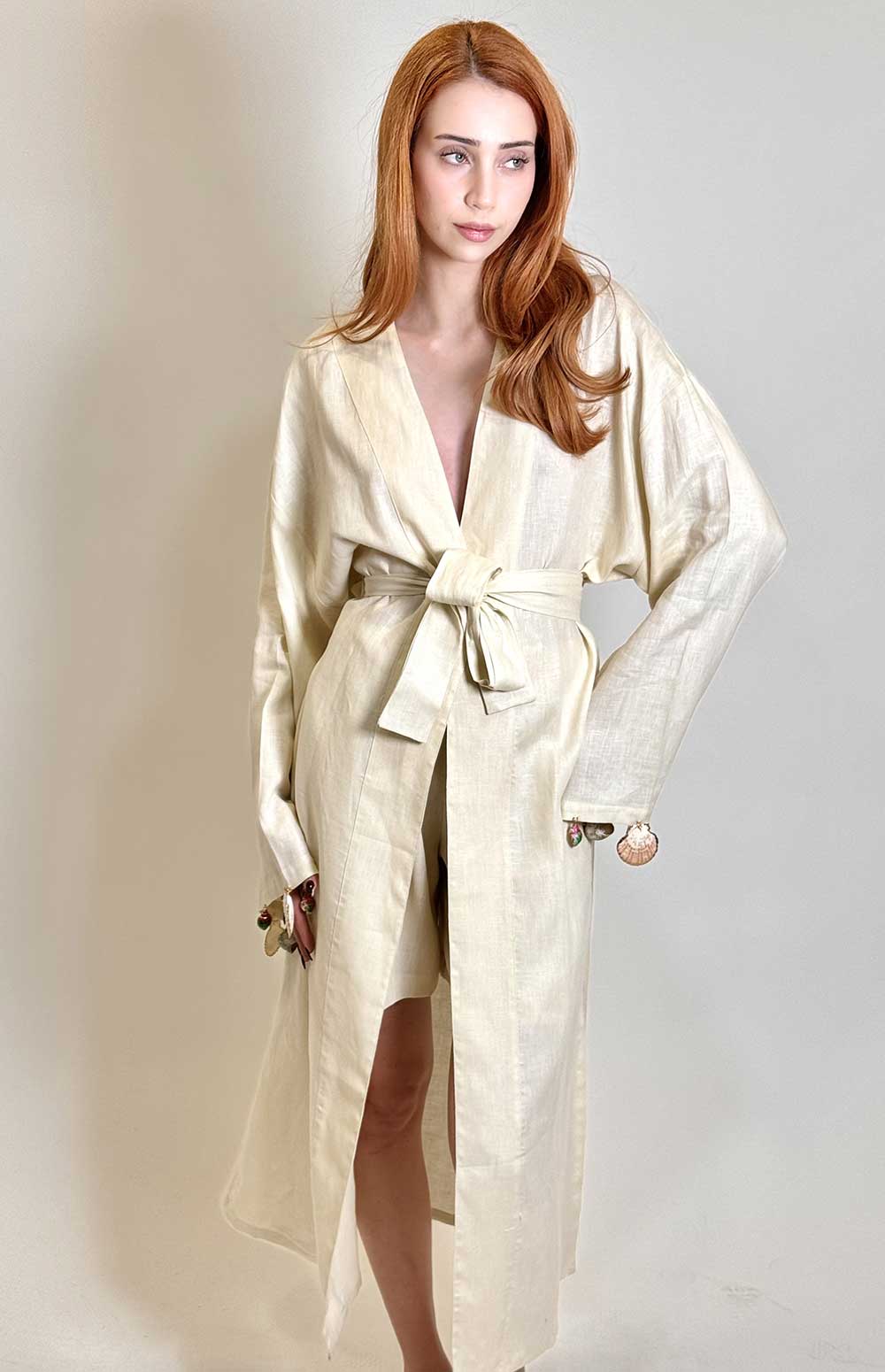 PURE LINEN ROBE DRESS WITH SHELLS